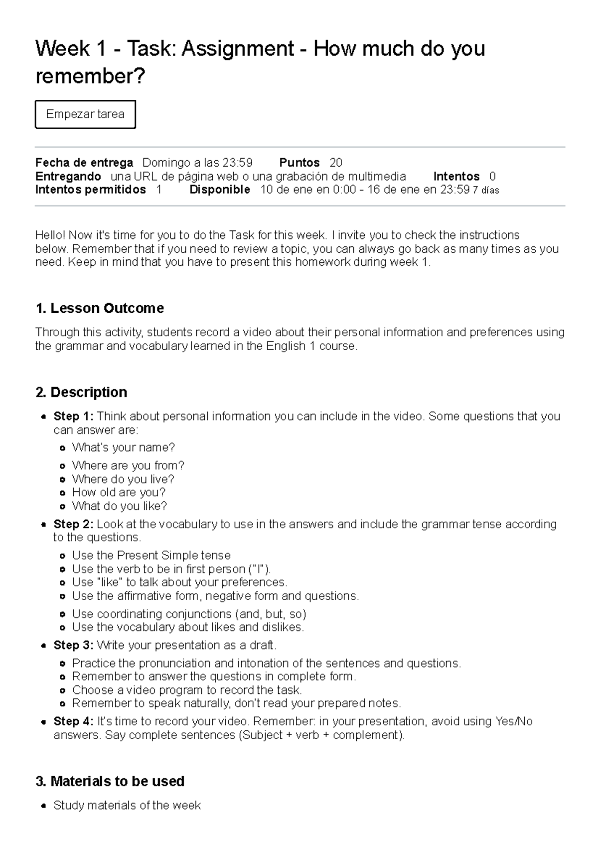 Week 1 - Task Assignment - How much do you remember - I invite you to ...