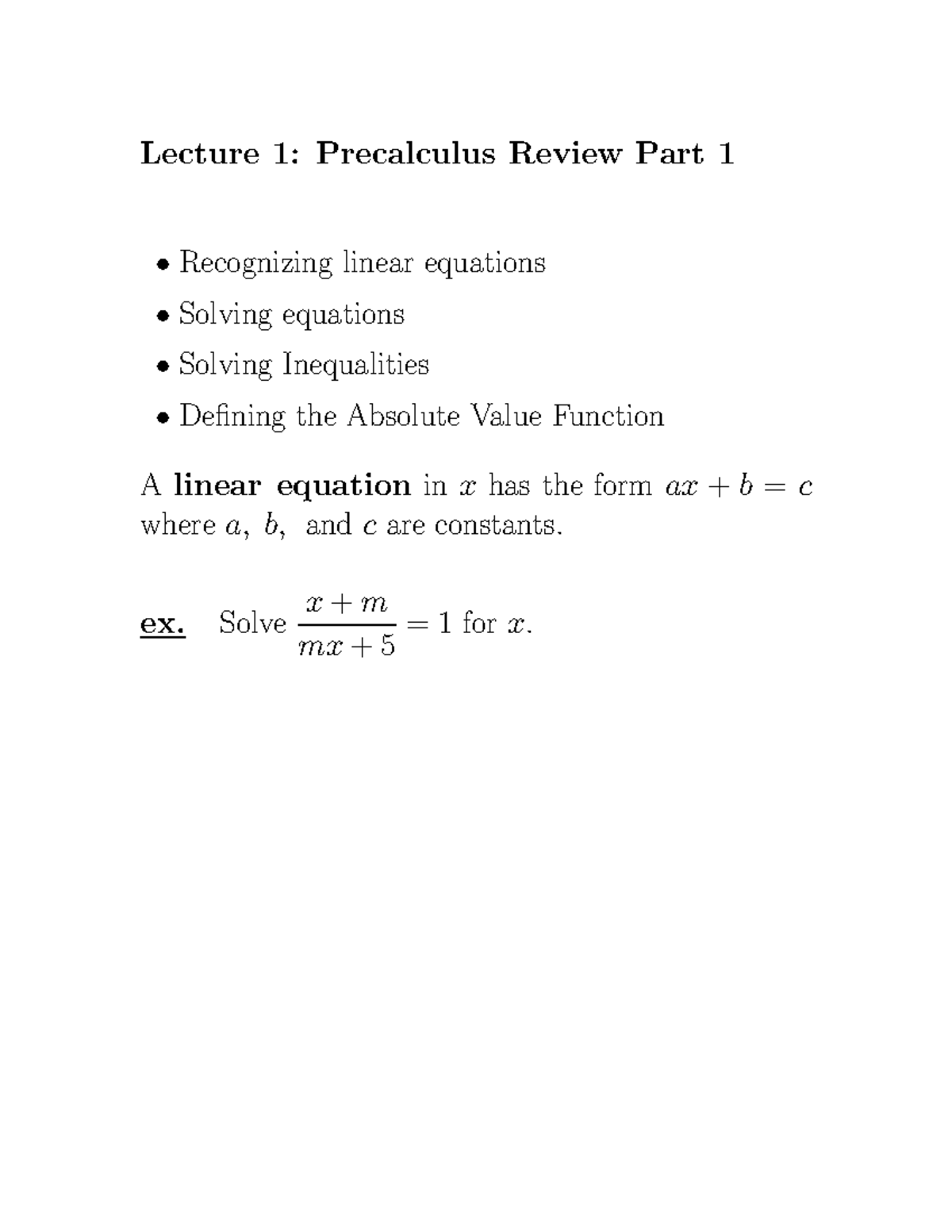 C1 Lecture 1and2 1 1 Lecture 1 Precalculus Review Part 1