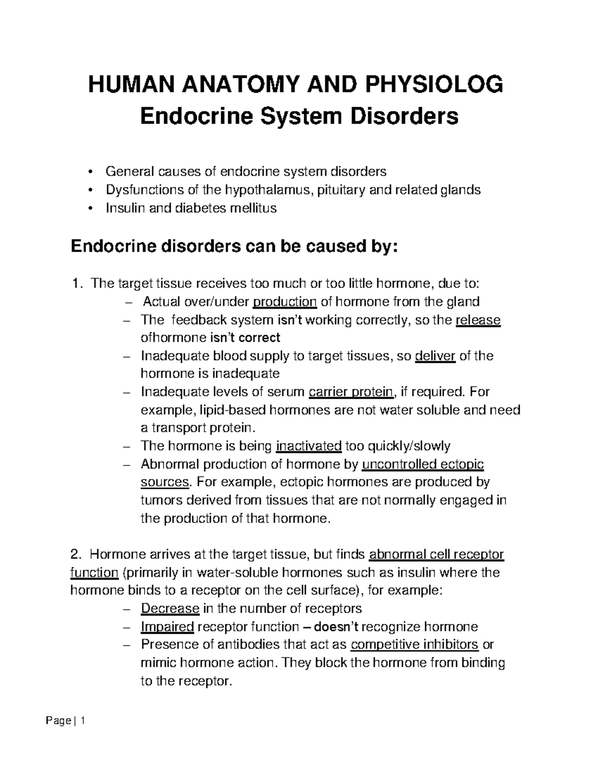 BIOL 222 Endocrine System Disorders Notes - HUMAN ANATOMY AND PHYSIOLOG ...