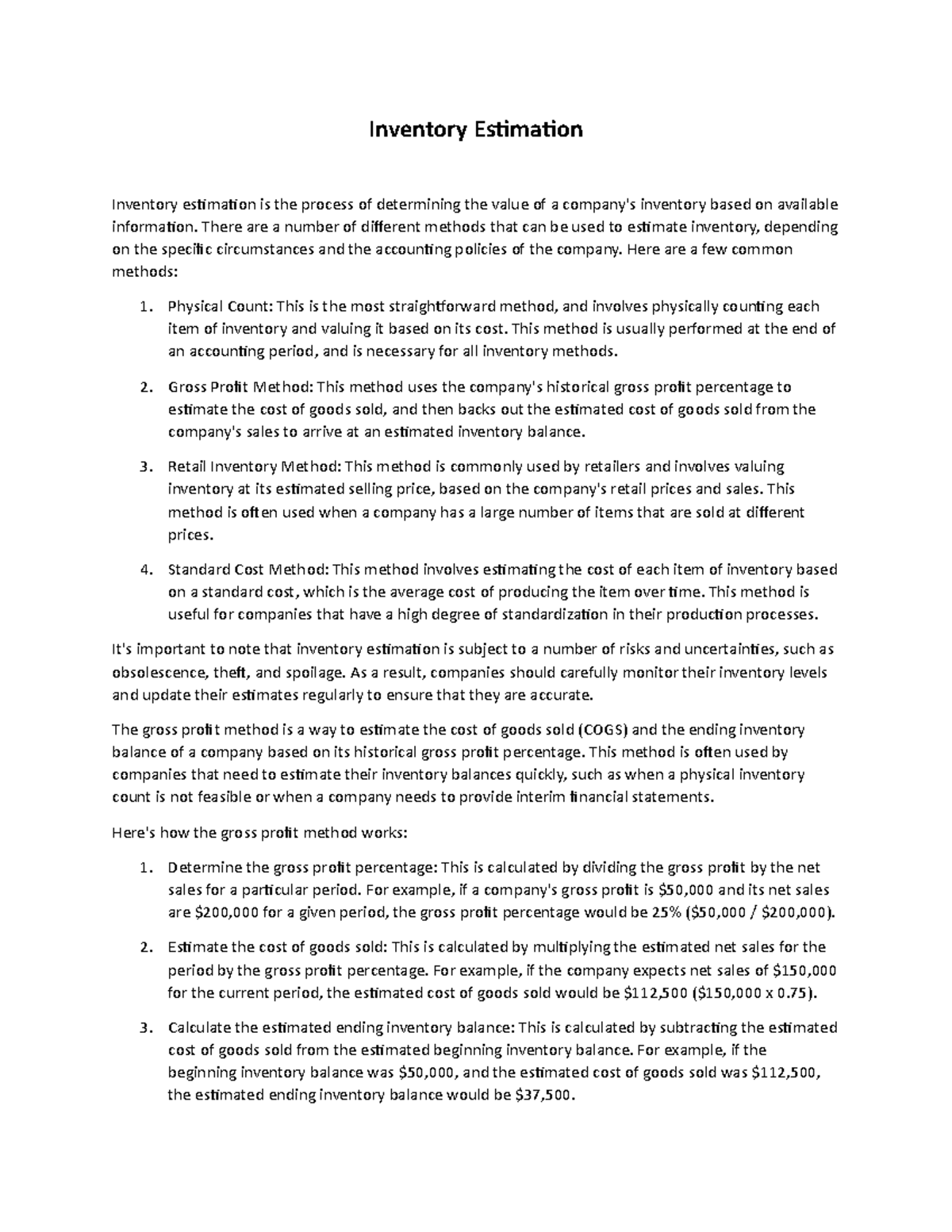 Inventory Estimation - Inventory Estimation Inventory estimation is the ...