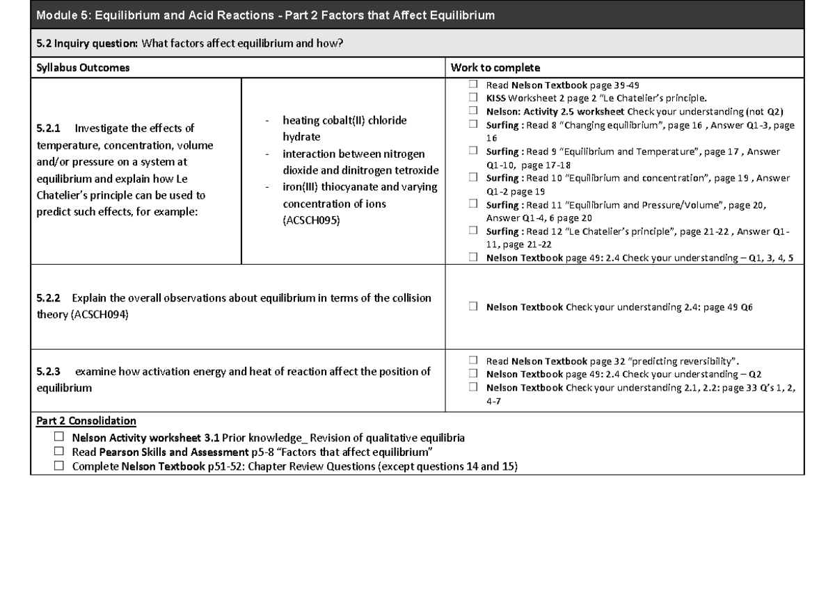 Module 5 - Part 2 Factors that affect equilibrium Study Guide Nelson ...