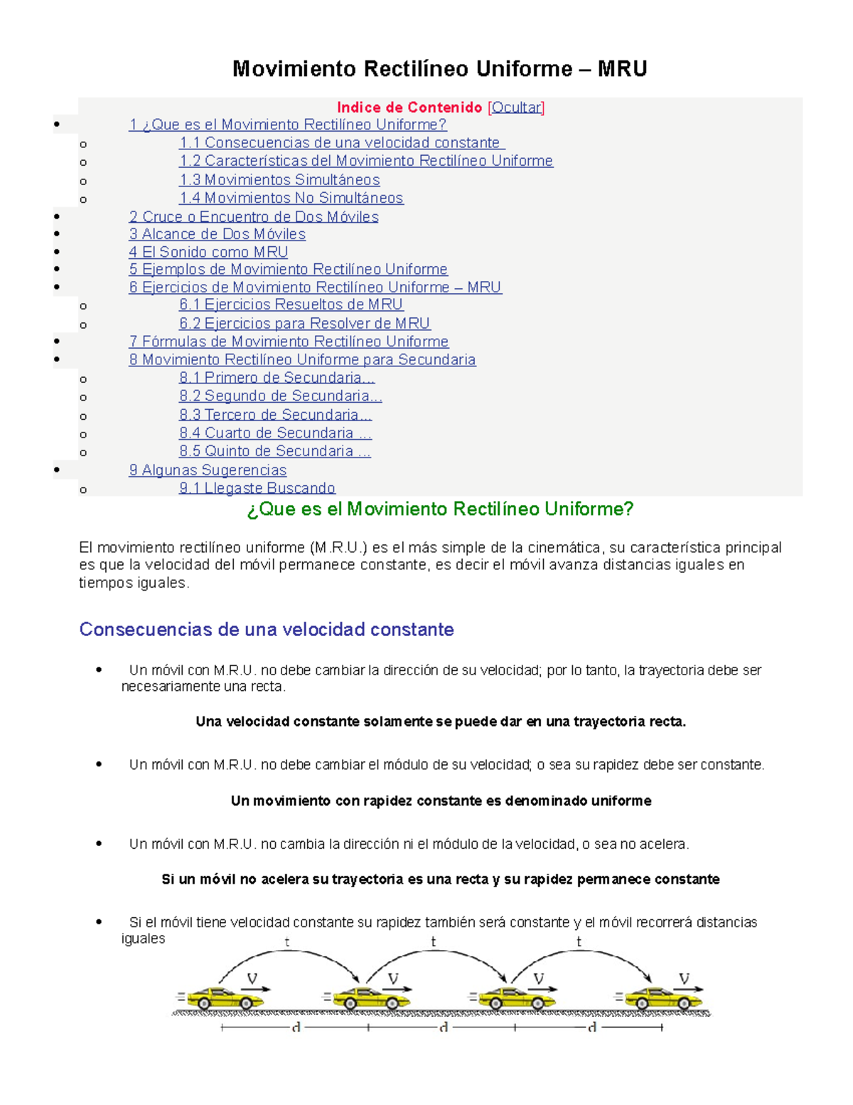 Cinemática - apuntes - Movimiento Rectilíneo Uniforme – MRU Indice de ...