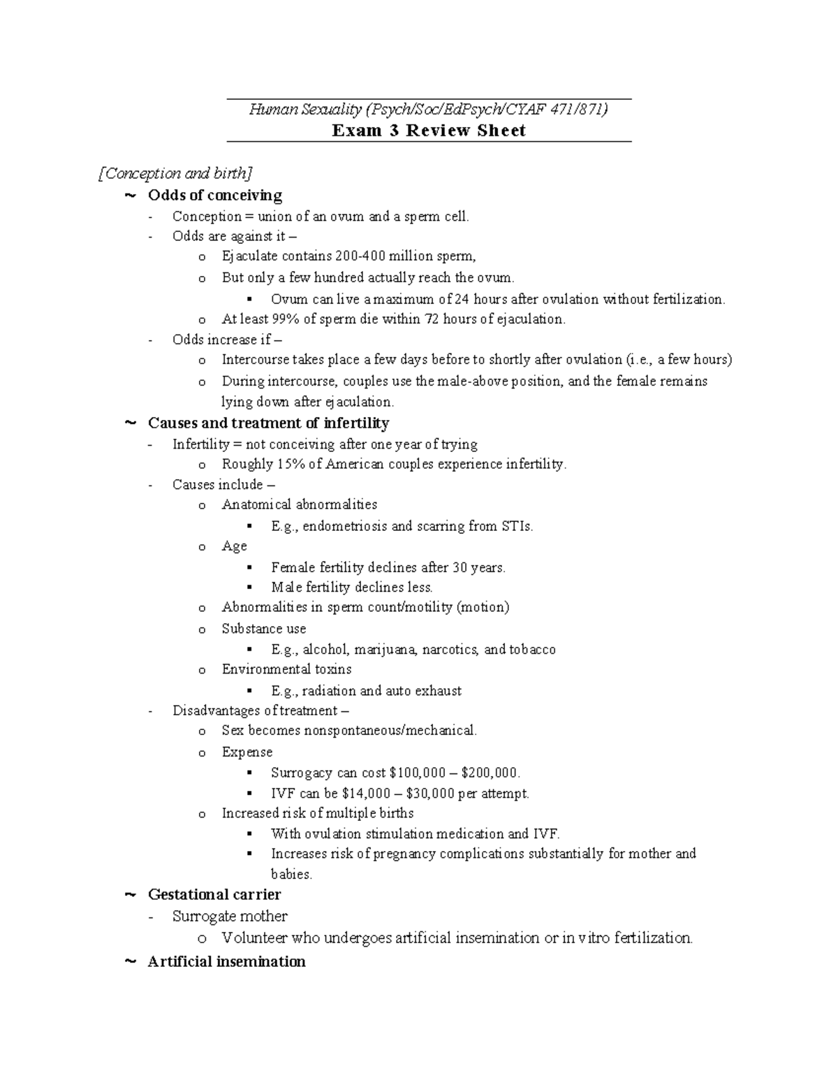 Human Sexuality review final - Human Sexuality (Psych/Soc/EdPsych/CYAF ...