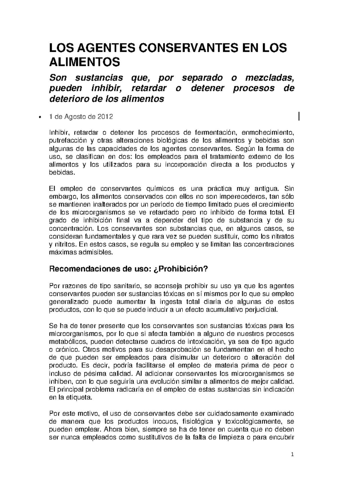 LOS Agentes Conservantes EN LOS Alimento - LOS AGENTES CONSERVANTES EN ...