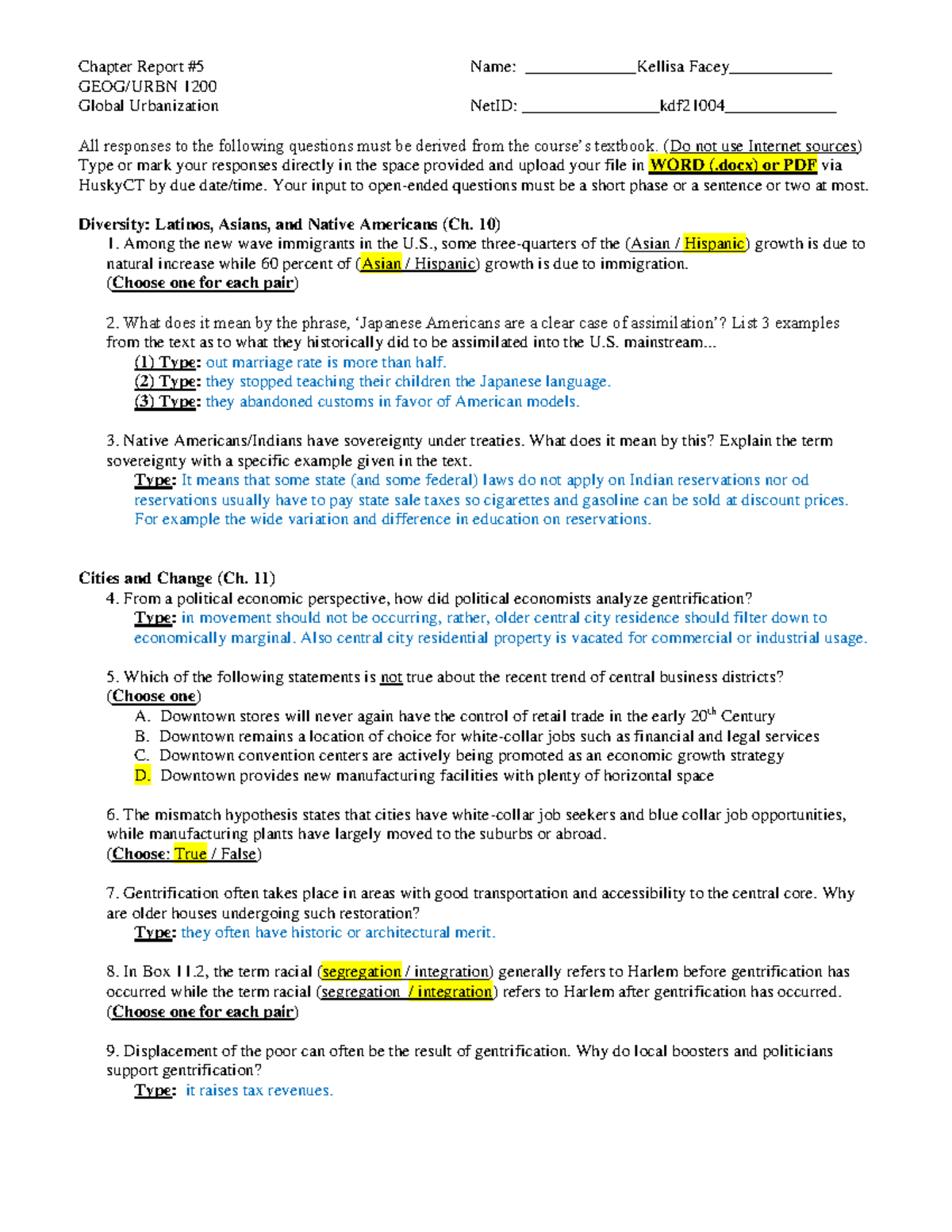 Chapter Report#5 - Class Assignment - Chapter Report # 5 Name: _Kellisa ...