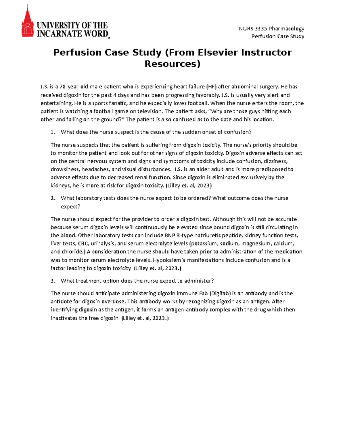 Perfusion Case Study - NURS 3335 Pharmacology Perfusion Case Study ...