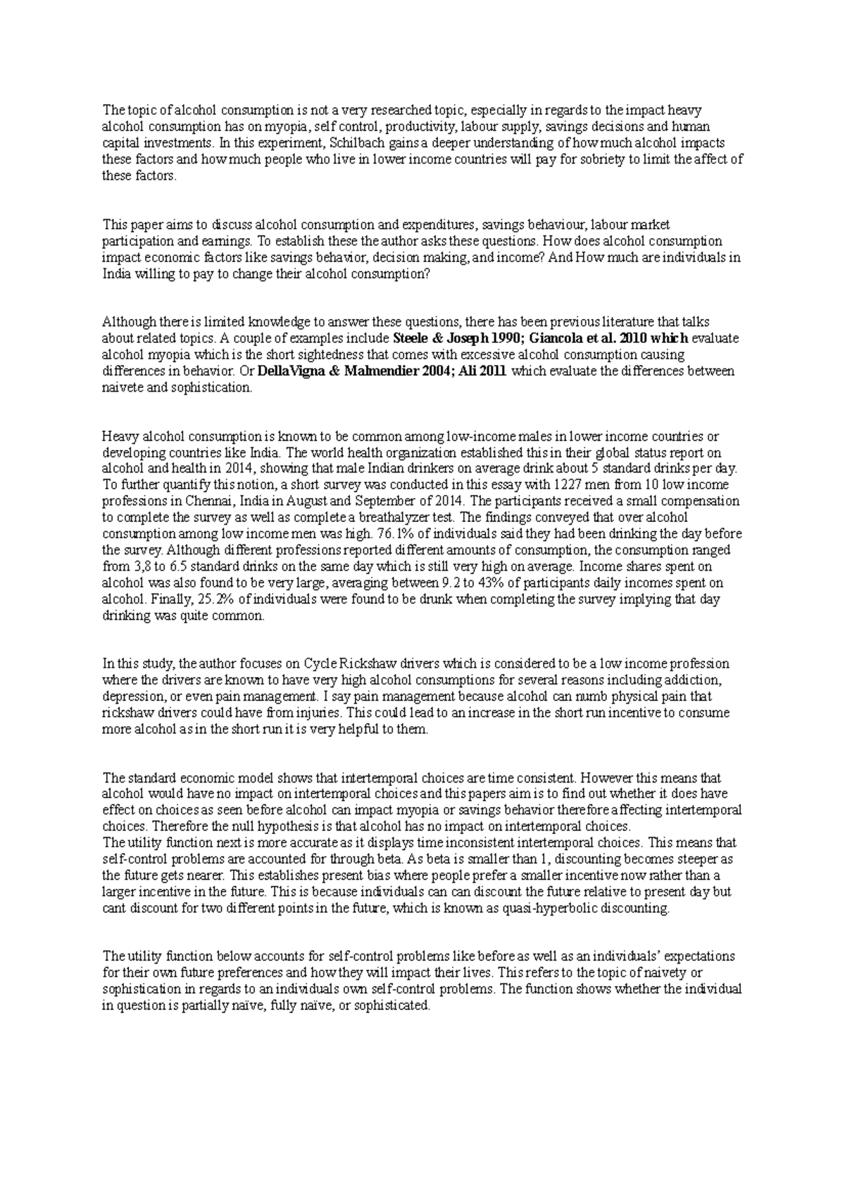 Behavioural script - ECN344 - The topic of alcohol consumption is not a ...