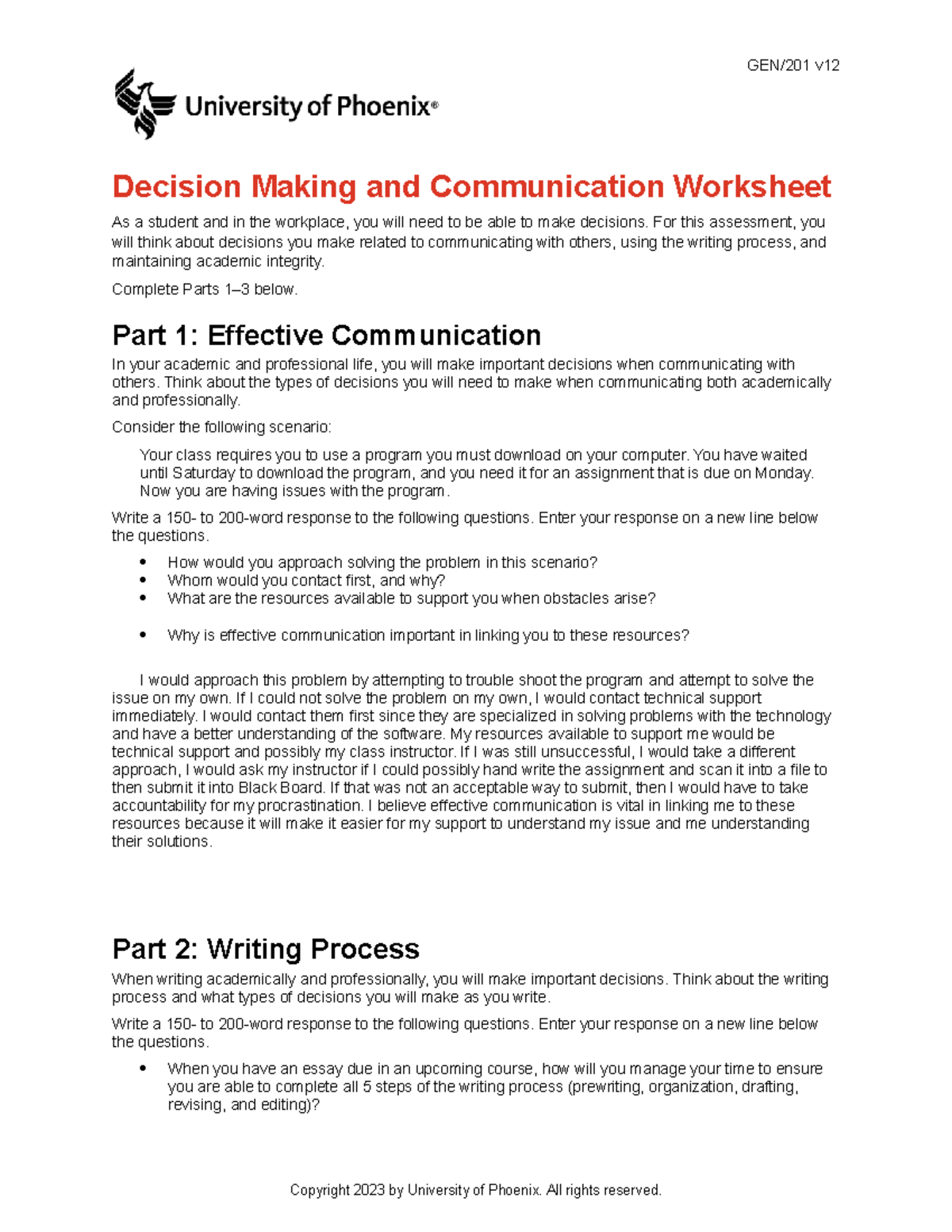 Ggen201 v12 wk3 decision making and communication worksheet - GEN/201 v ...
