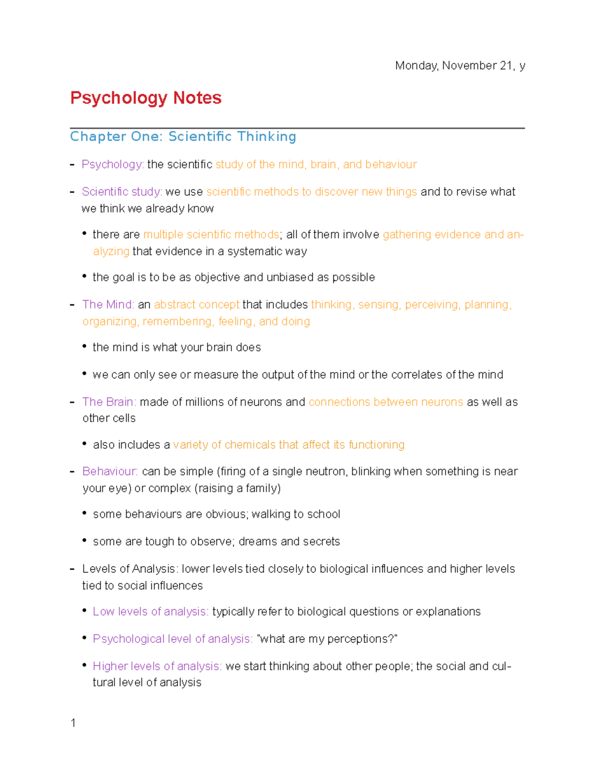 Psychology 104 notes - Friday, April 12, y Psychology Notes Chapter One ...
