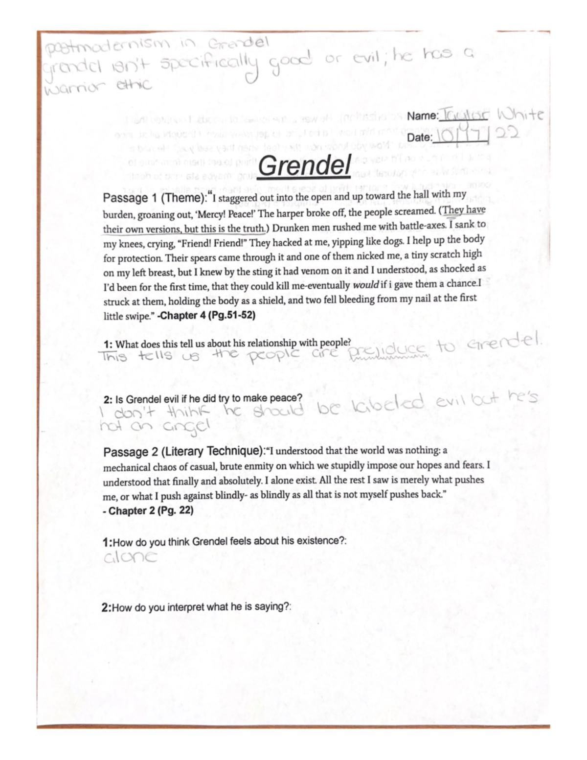 Grendel Book Project Notes - Studocu