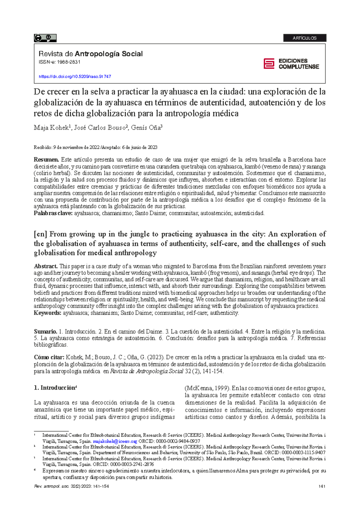 Antropología - Resumen Medicina - Rev. antropol. soc. 32(2) 2023: 141 ...