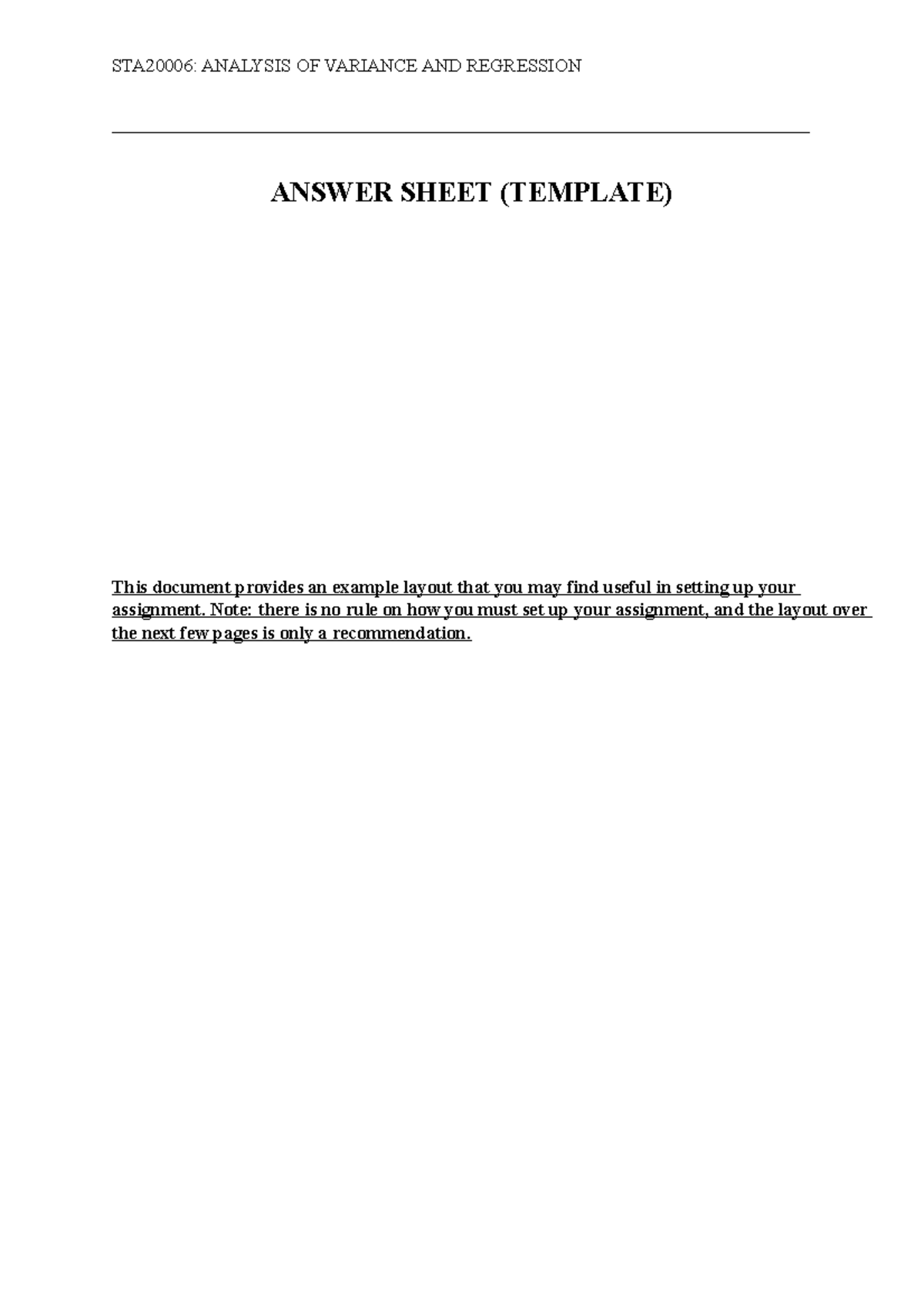 Stats A1 - STA ASSIGNMENT 1 - ANSWER SHEET (TEMPLATE) This document ...