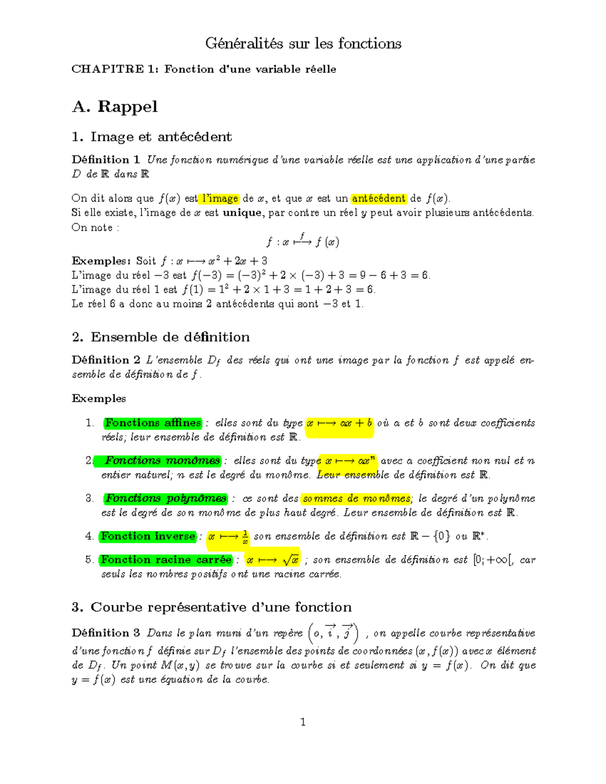 1 Généralités sur les foctions - GÈnÈralitÈs sur les fonctions CHAPITRE ...