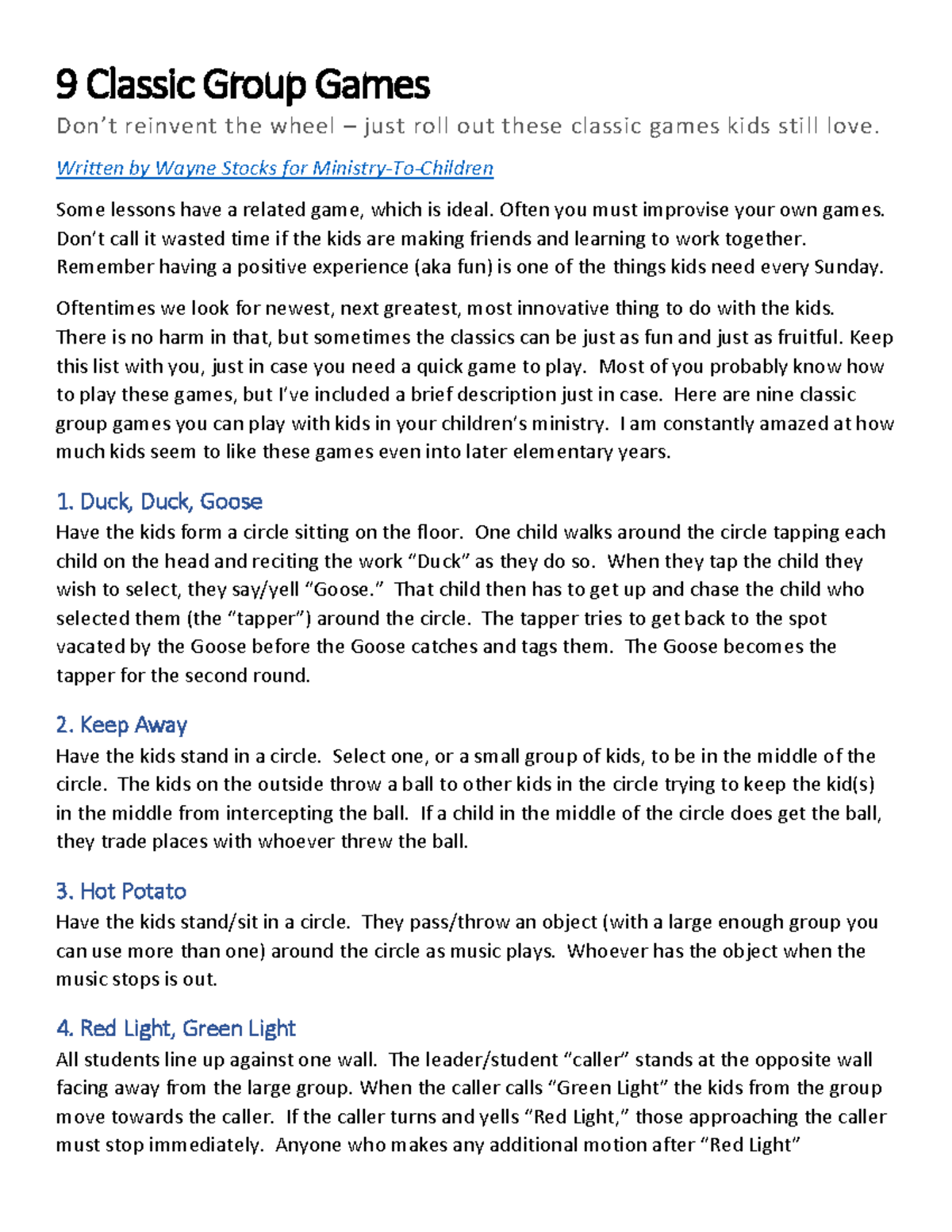 9 Classic Group Games - Kids mat. - 9 Classic Group Games Don’t ...