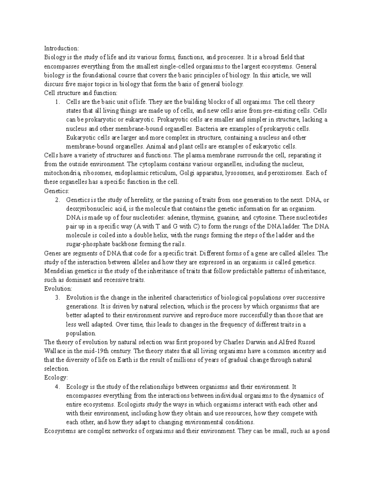 Introduction to Biology - Introduction: Biology is the study of life ...