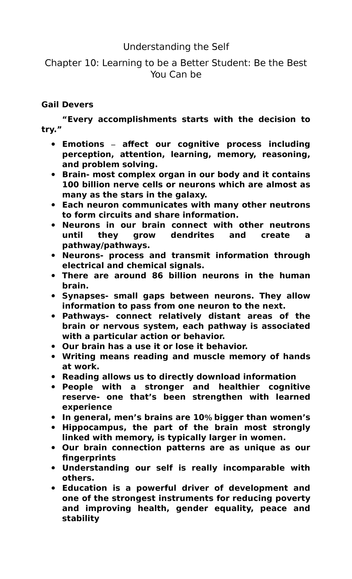 Chap 10 reviewer - Understanding the Self Chapter 10: Learning to be a ...