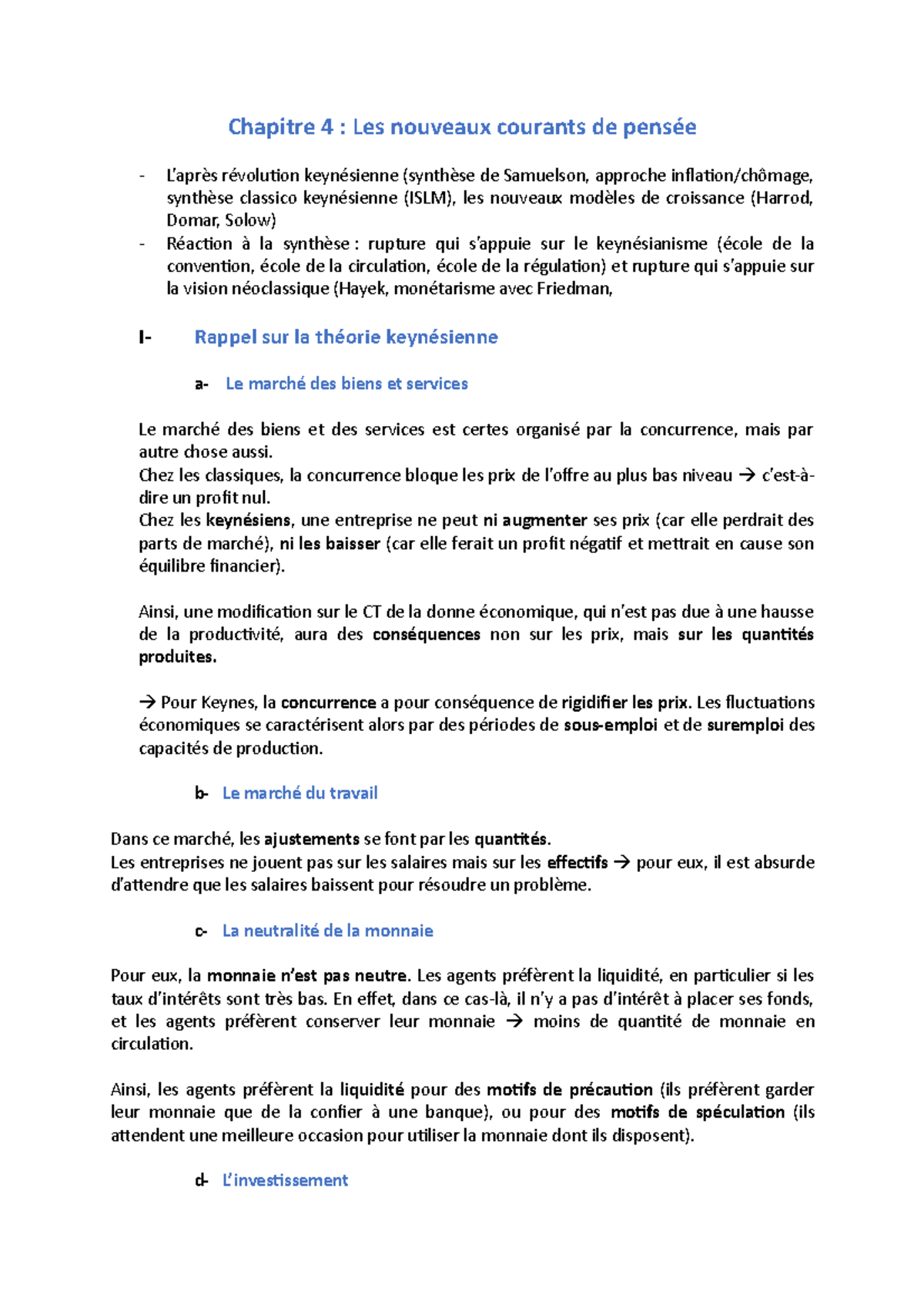 Histoire de la pensée économique Chapitre 4 - Chapitre 4 : Les nouveaux ...