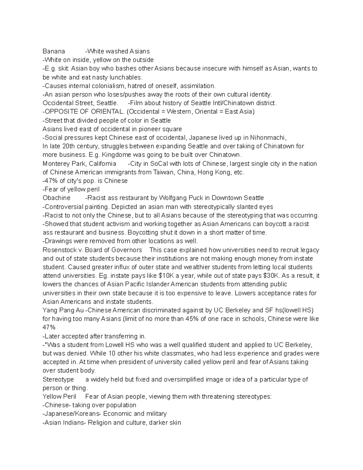 Aas midterm - practice exam questions - Banana -White washed Asians ...