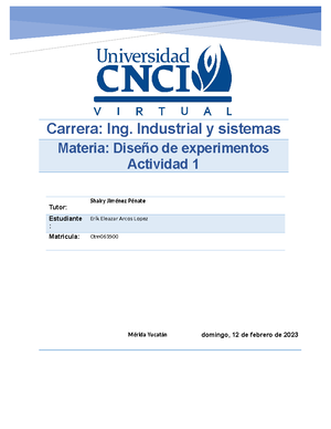 Diseño DE Experimentos - Proyecto Integrador - diseño de experimentos - UNIVERSIDAD CNCI VIRTUAL ...