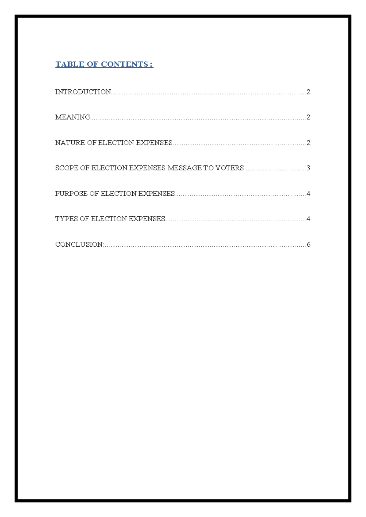 Election law assignment - TABLE OF CONTENTS : - Studocu