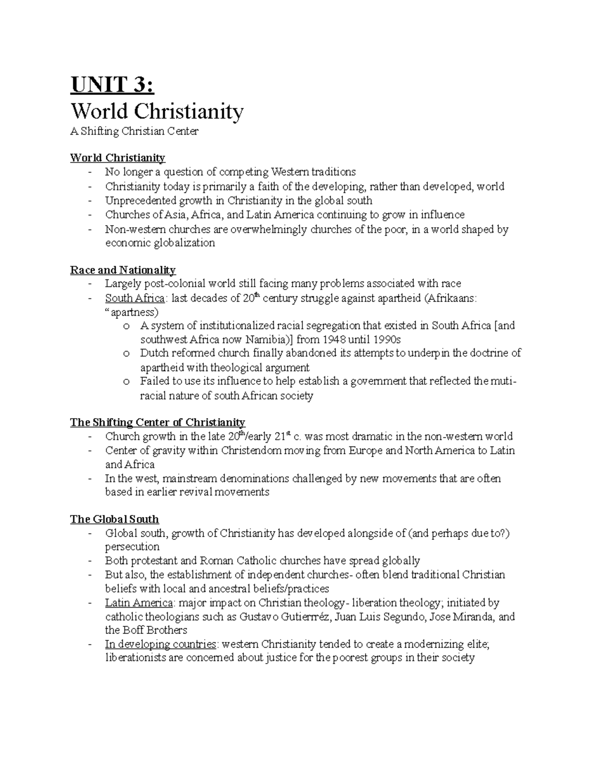 Christian Heritage Unit 3 World Christianity - UNIT 3: World ...