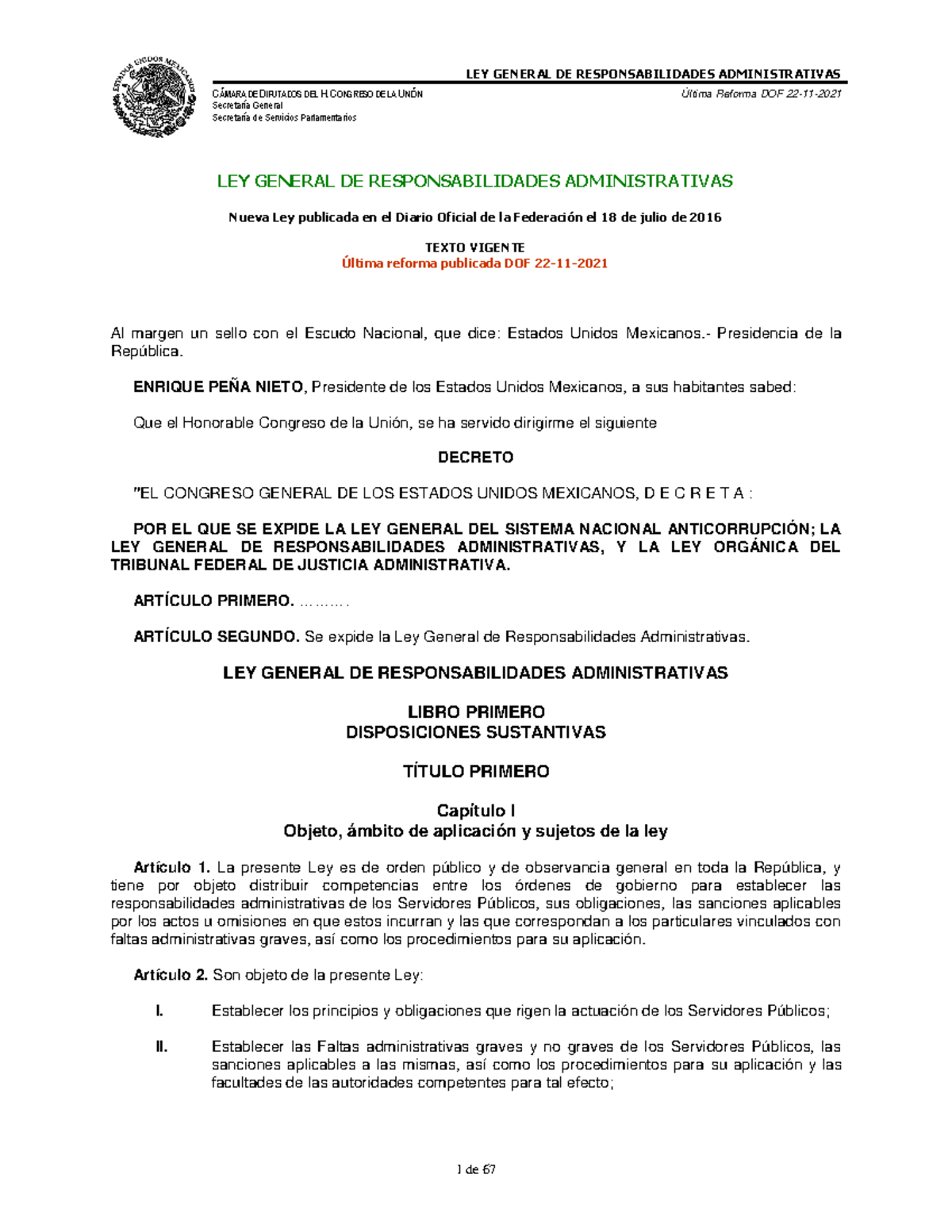 Ley General de Responsabilidades Administrativas - C¡MARA DE DIPUTADOS DEL H. CONGRESO DE LA UNI ...