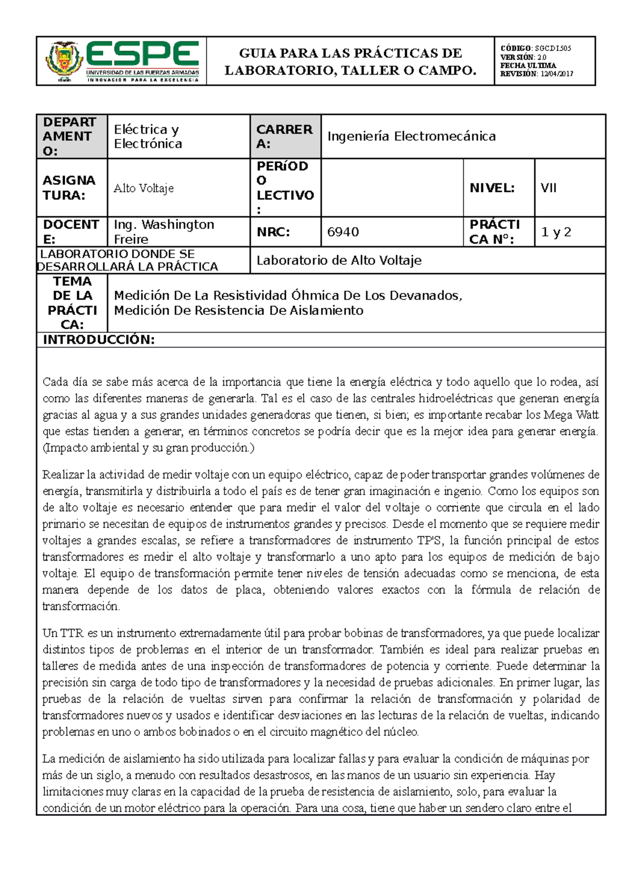 Scgdi 505 Gu+¡a para pr+ícticas de laboratorio taller o campo - GUIA PARA LAS PRÁCTICAS DE - Studocu
