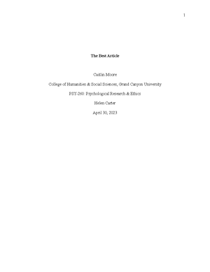 Article Summary PSY-260 - PSY-260 Topic 5 Article Summary Caitlin Moore ...