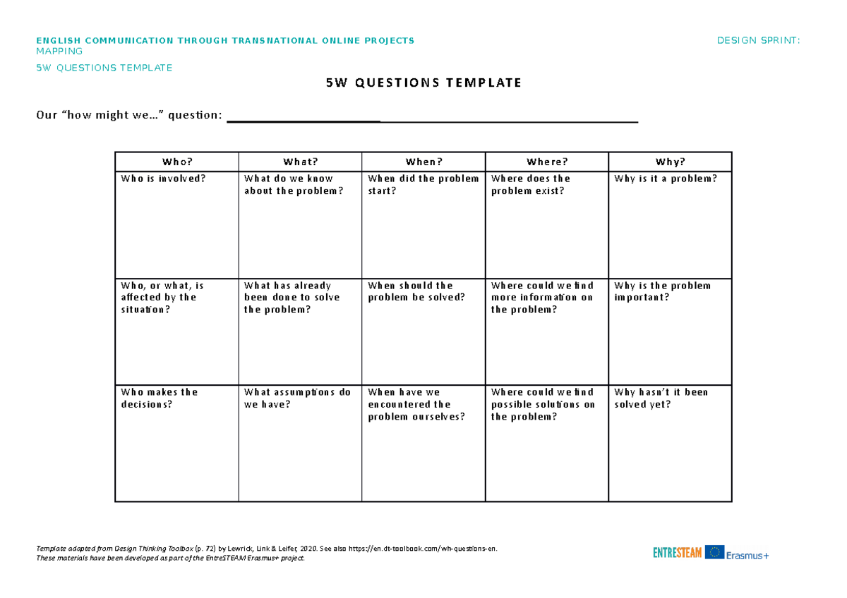 5 W questions template - Practise materials - E N G LI S H COM M UN I C ...