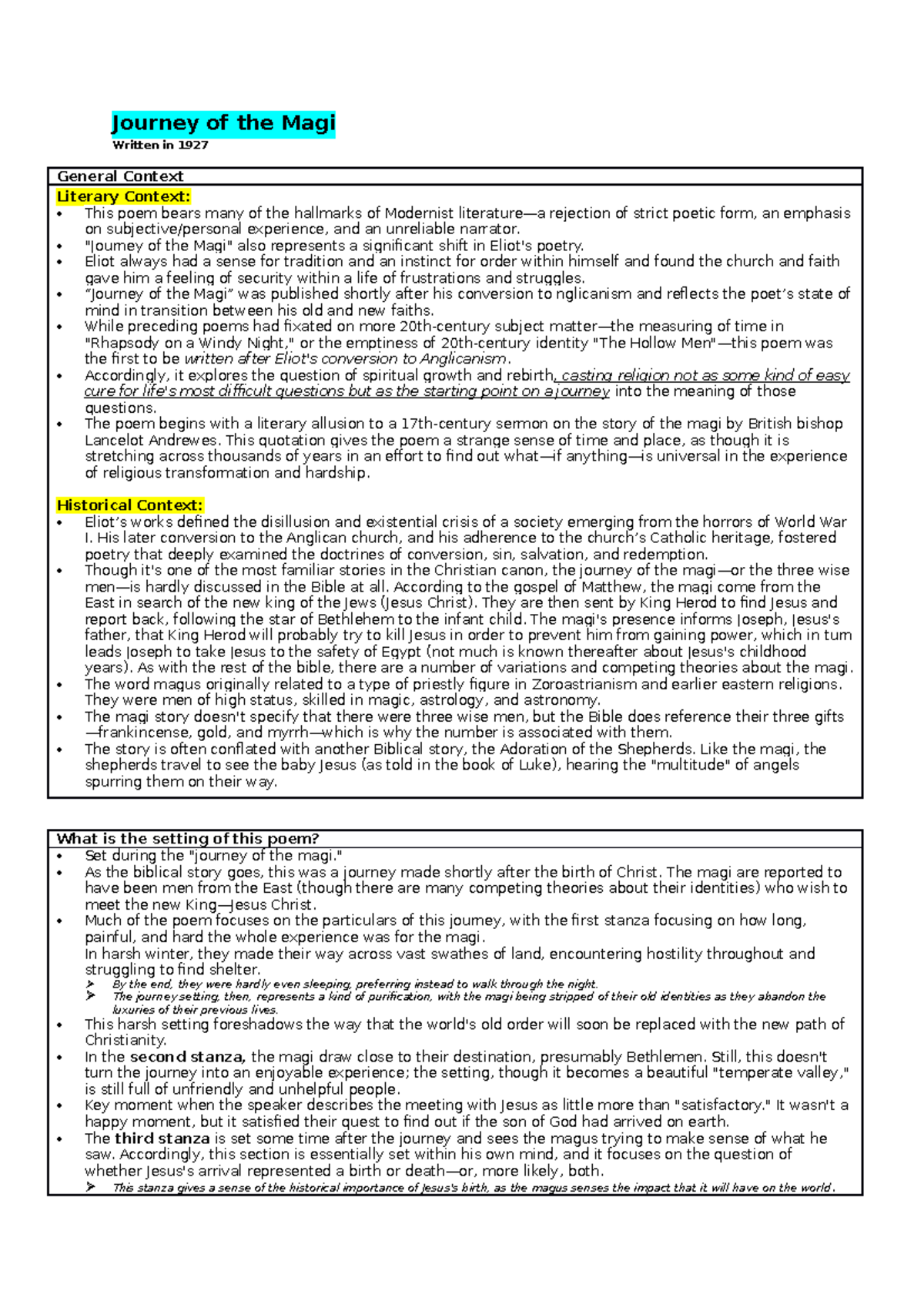 Journey OF THE MAGI - Journey of the Magi Written in 1927 General ...