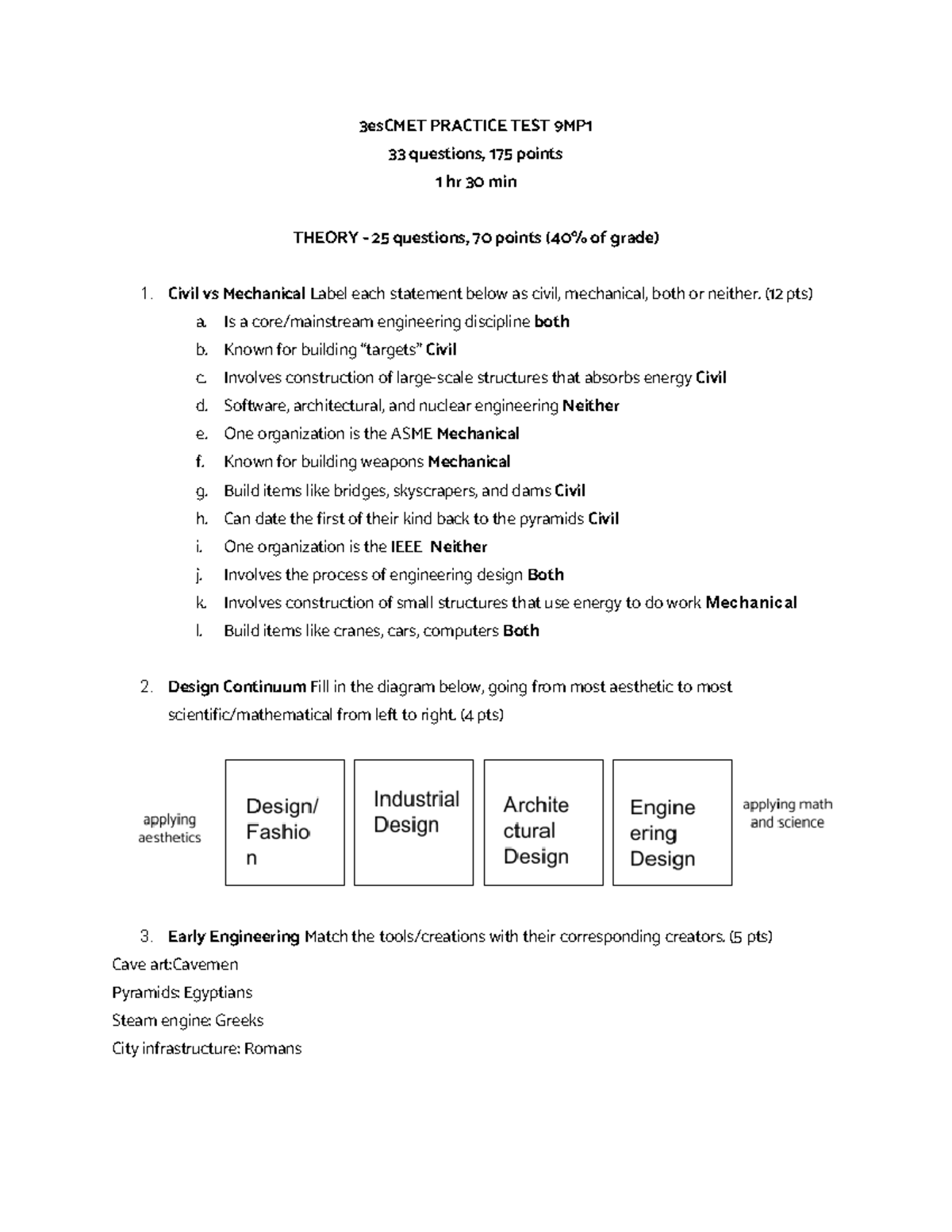 Introductory Engineering Practice Test - 3esCMET PRACTICE TEST 9MP 33 ...