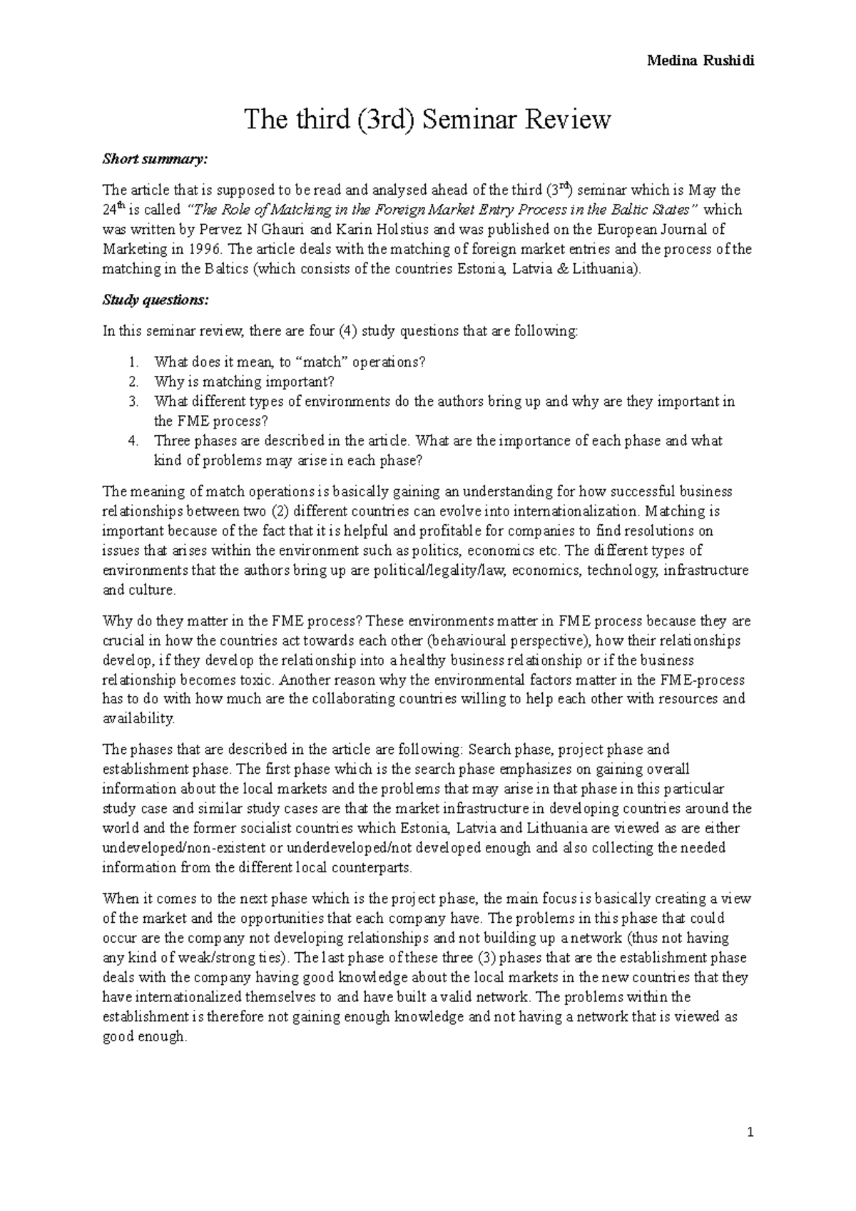 The third seminar review - Medina Rushidi The third (3rd) Seminar ...