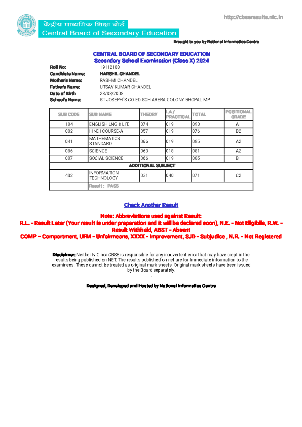 Class X - Tddh - cbseresults.nic Brought to you by National Informatics ...