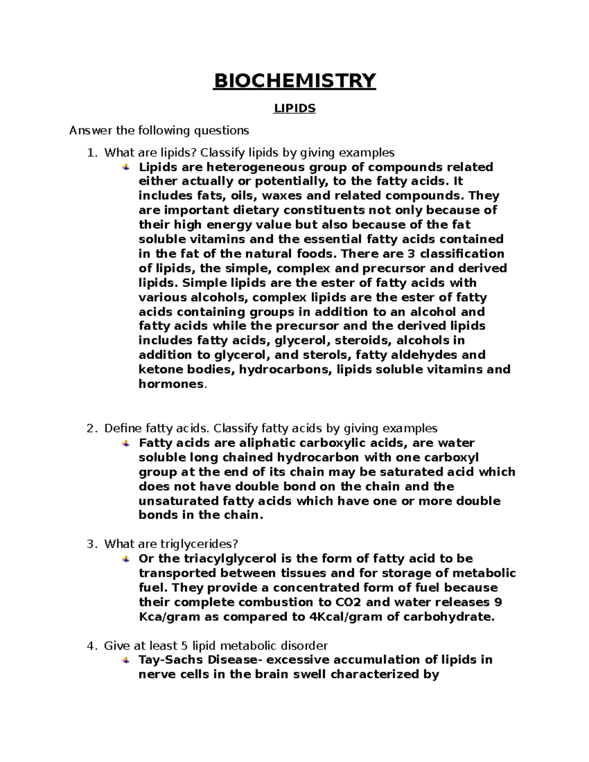 Biochemistry laboratory, lipids - BIOCHEMISTRY LIPIDS Answer the ...