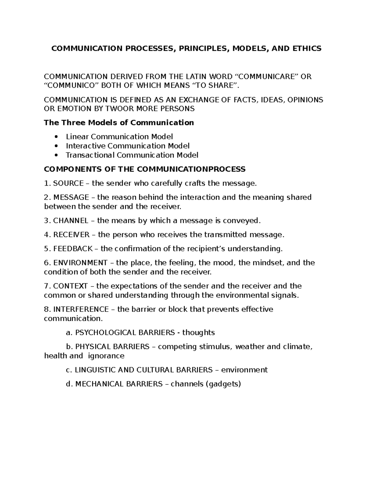 Communication processes - COMMUNICATION PROCESSES, PRINCIPLES, MODELS ...