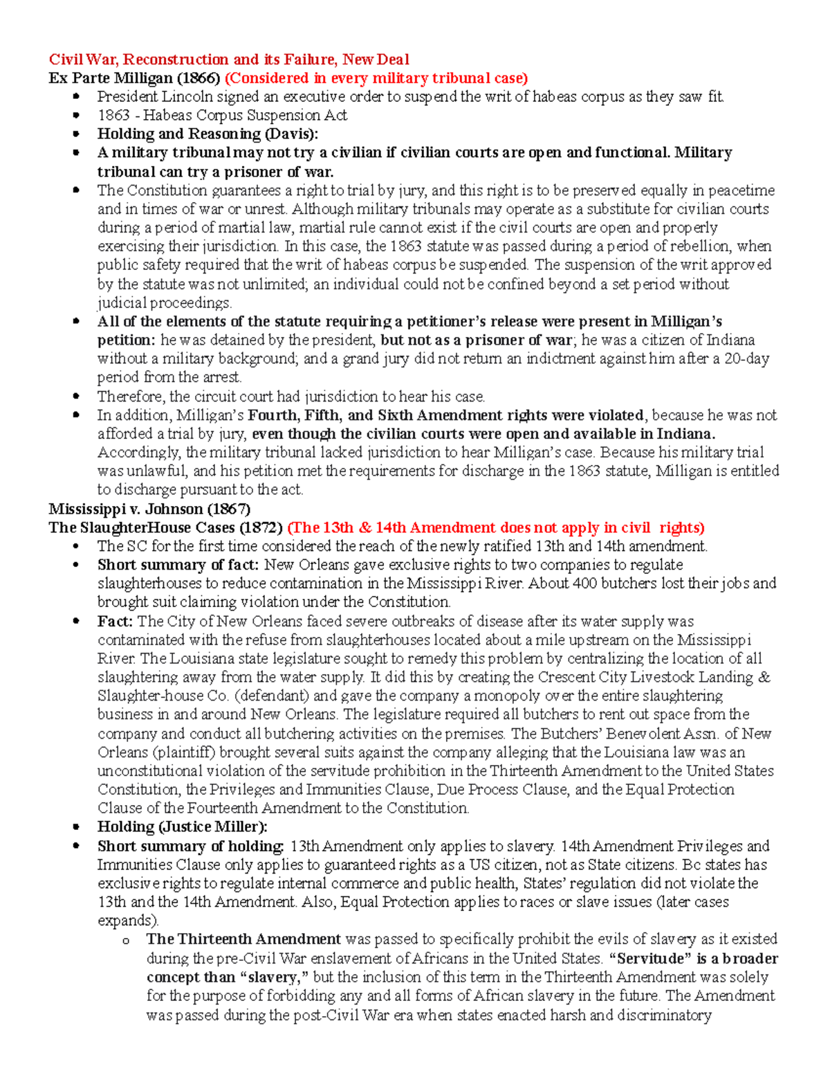 Civil War - Lecture notes - Civil War, Reconstruction and its Failure ...