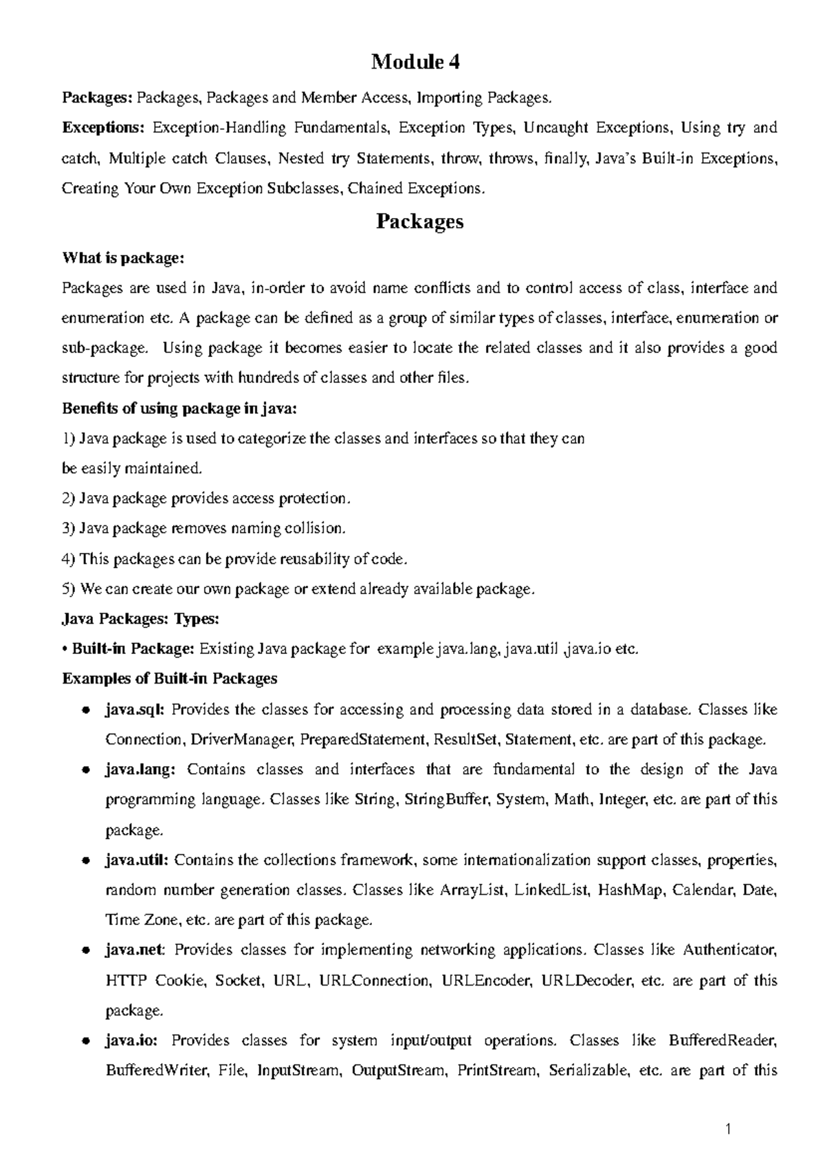 Java III sem Module IV - Module 4 Packages: Packages, Packages and Member Access, Importing ...