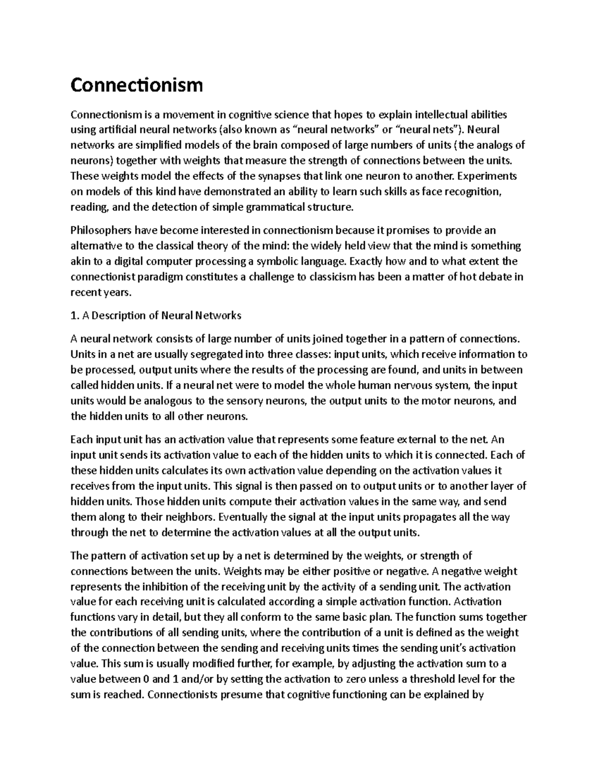 Lecture in Connectionism - Connectionism Connectionism is a movement in ...