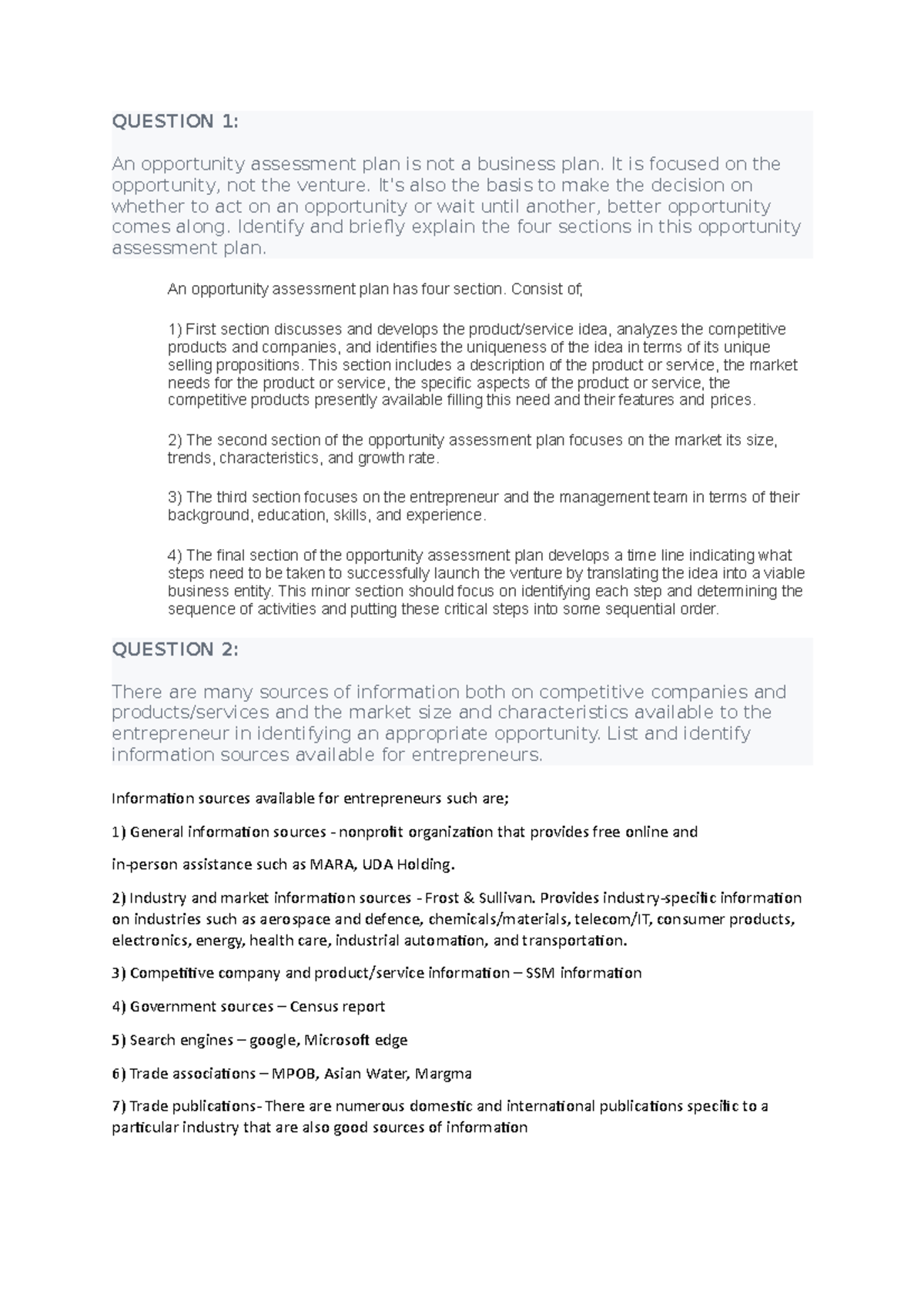 Week 5 - 1) First section discusses and develops the product/service ...