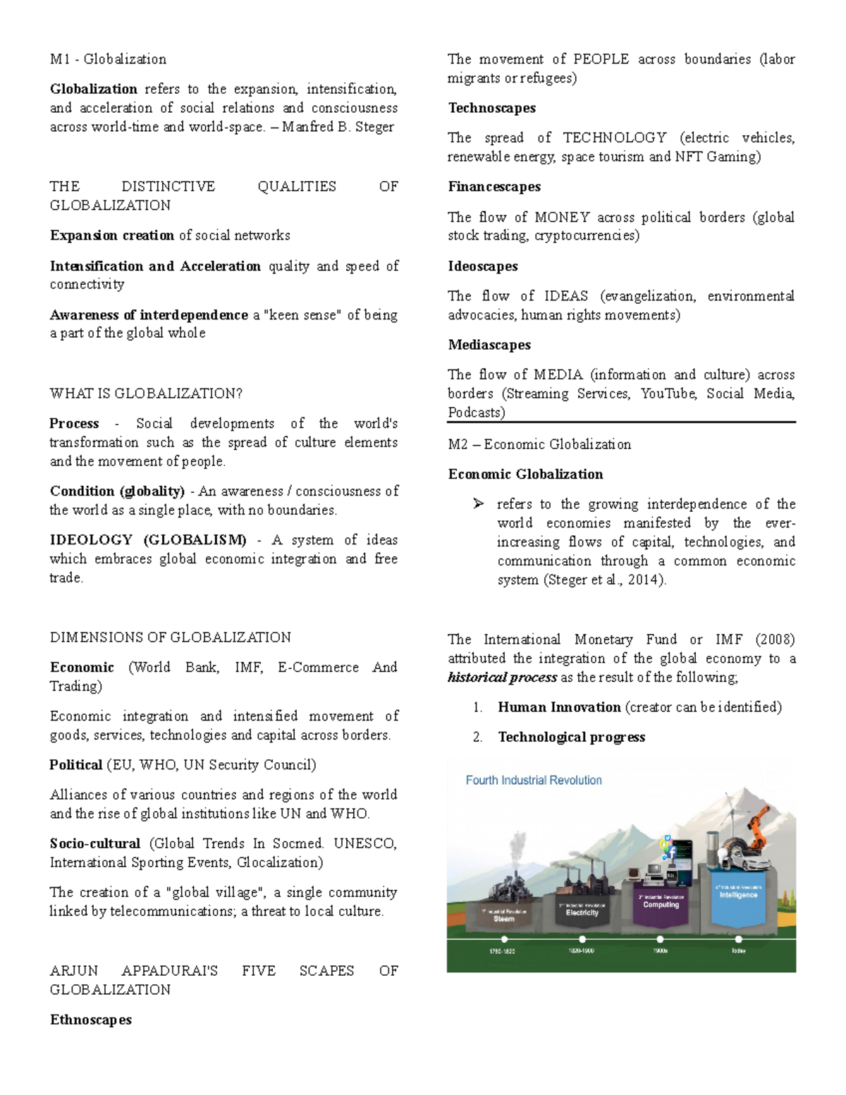 M1-M4 Notes - M1 - Globalization Globalization refers to the expansion ...