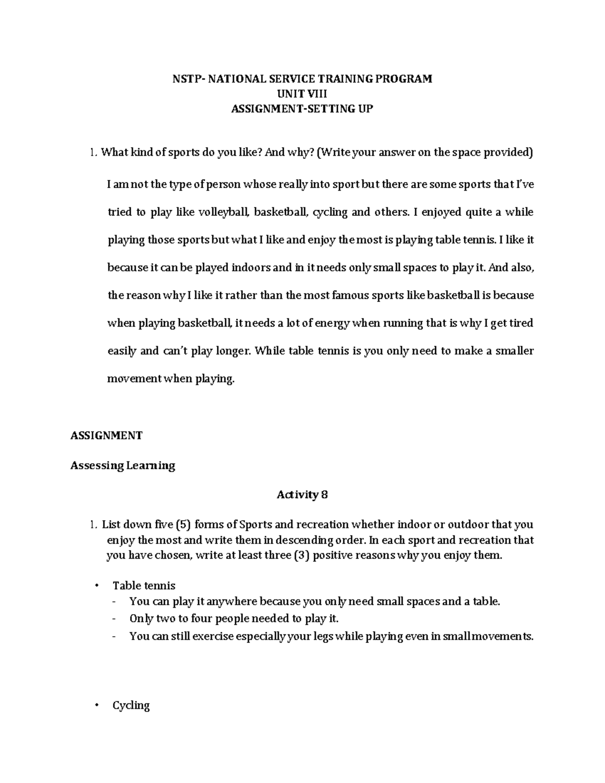 Nstpunitviii - NSTP- NATIONAL SERVICE TRAINING PROGRAM UNIT VIII ...