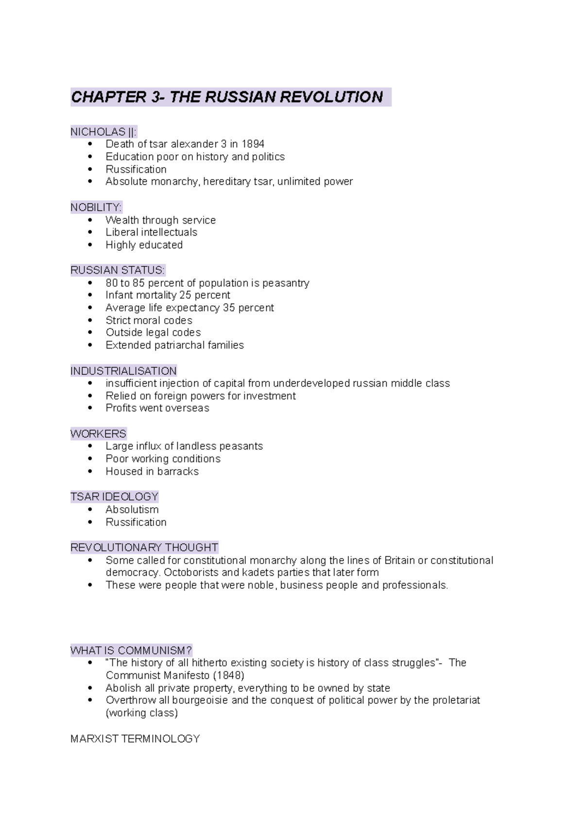 Chapter 3 Modern history AOS 1 UNIT 1 key - CHAPTER 3- THE RUSSIAN ...