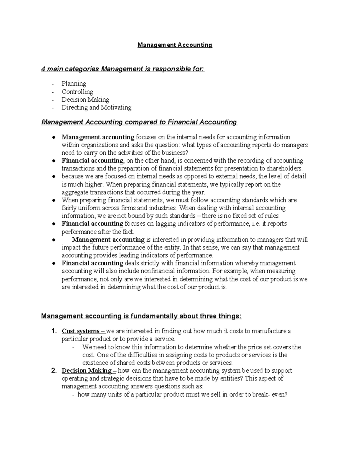 Management Accounting- Chapter 1 and 2 - Management Accounting 4 main ...