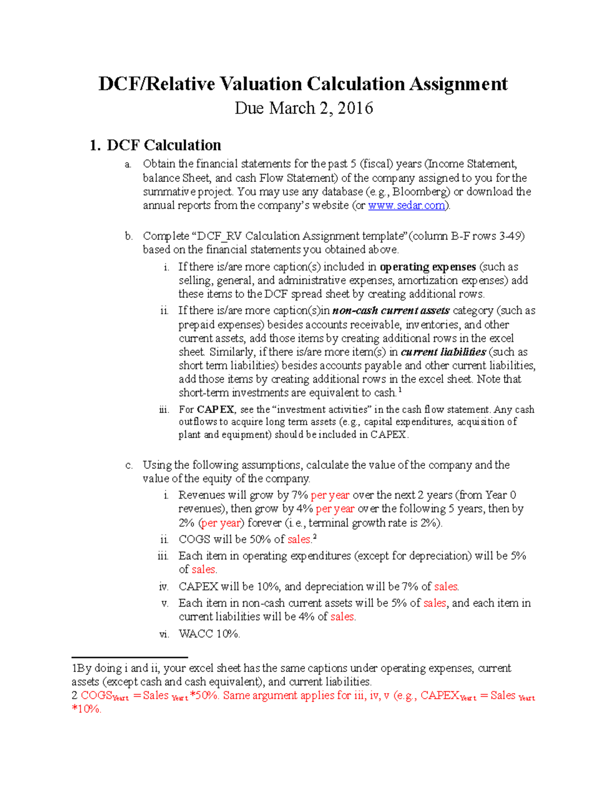 DCF RV Calculation Assignment - DCF/Relative Valuation Calculation ...