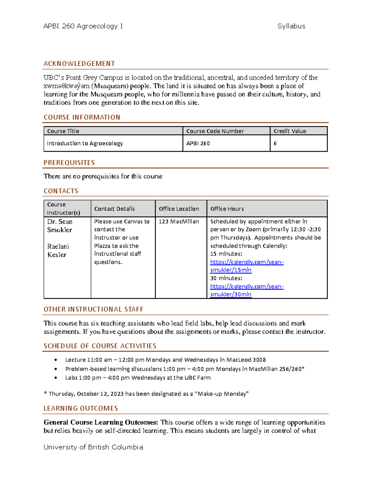 APBI 260 Syllabus 2023 - ACKNOWLEDGEMENT UBC’s Point Grey Campus is ...