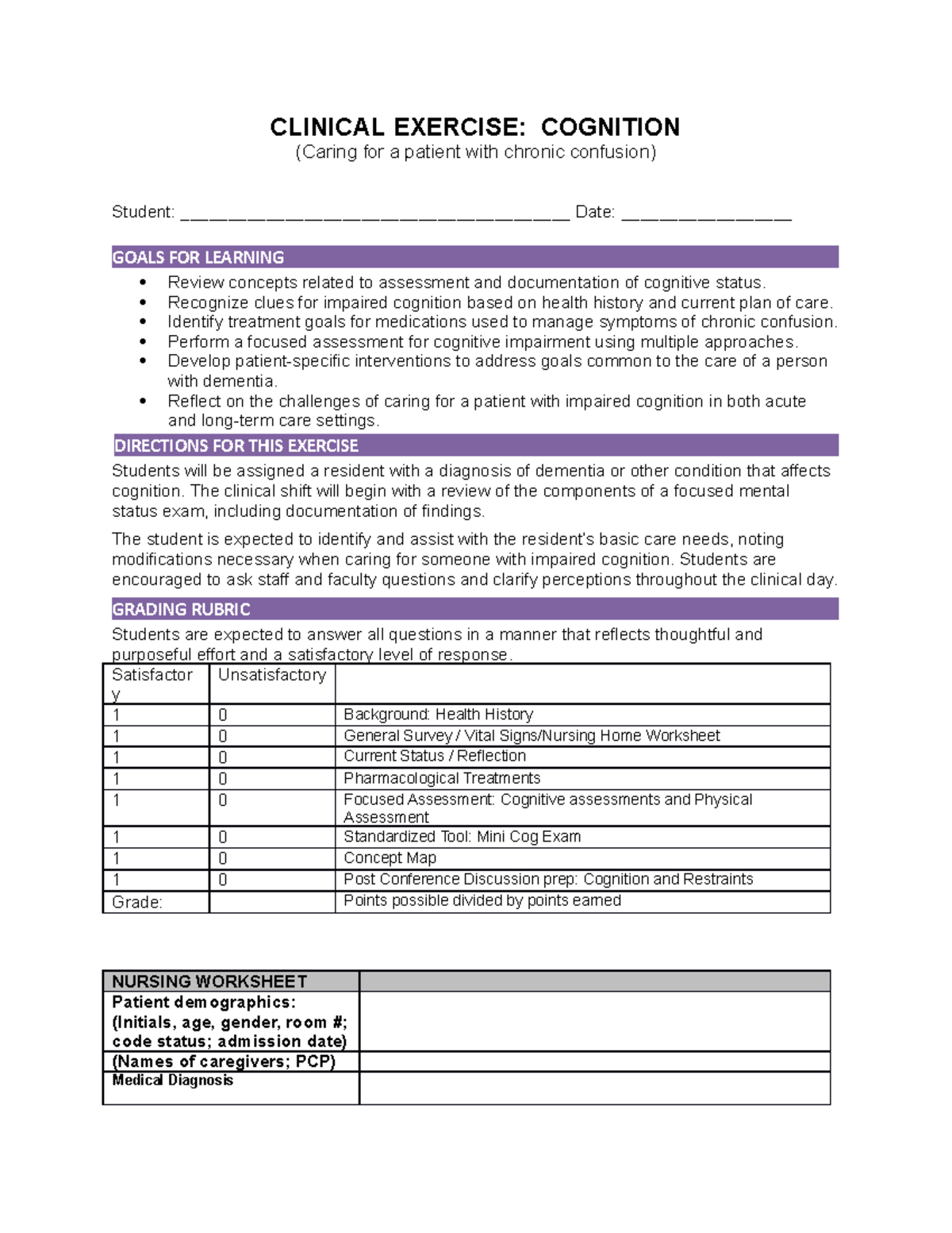 6 Clinical Exercise- Cognition - CLINICAL EXERCISE: COGNITION (Caring ...