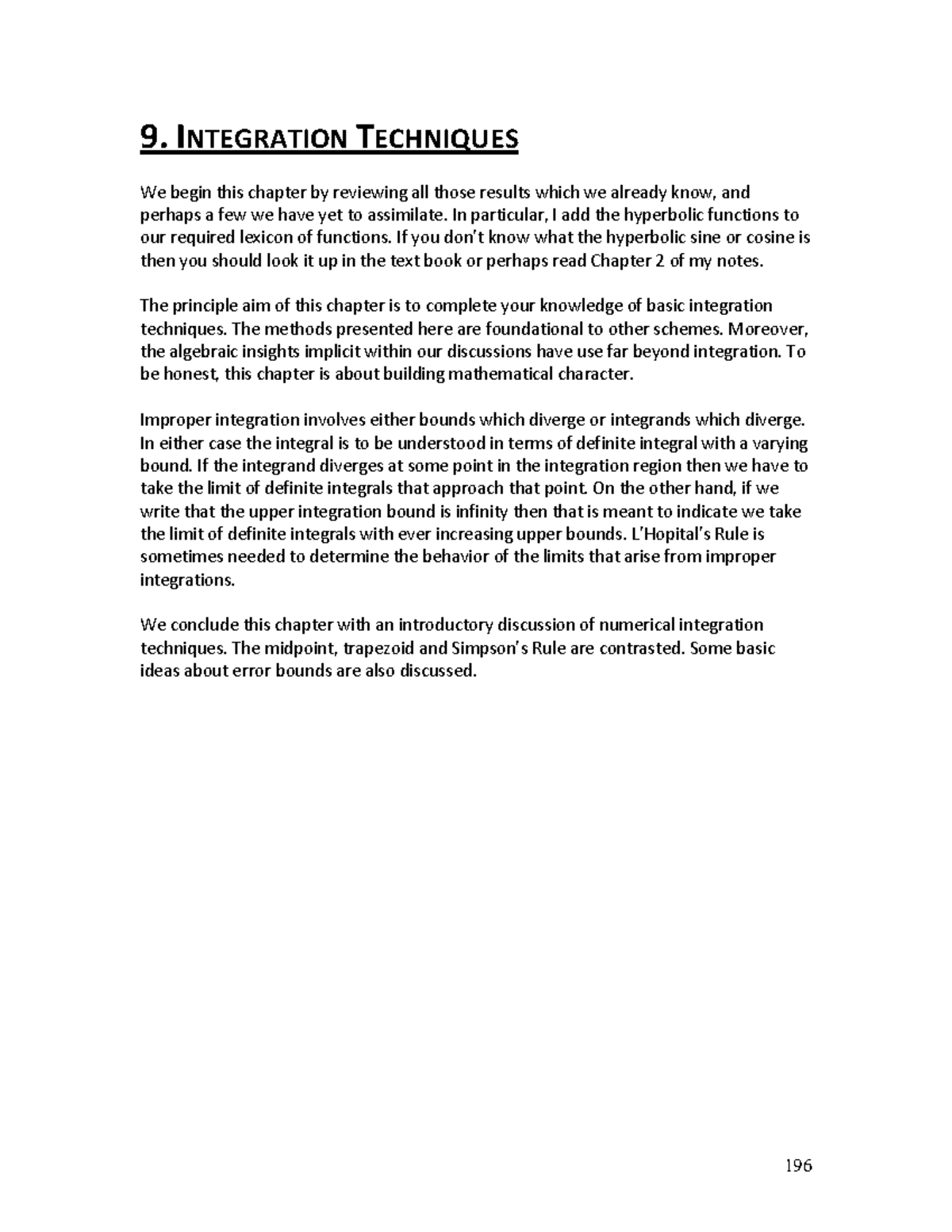 Summary notes on integral techniques - 9. INTEGRATION TECHNIQUES We ...