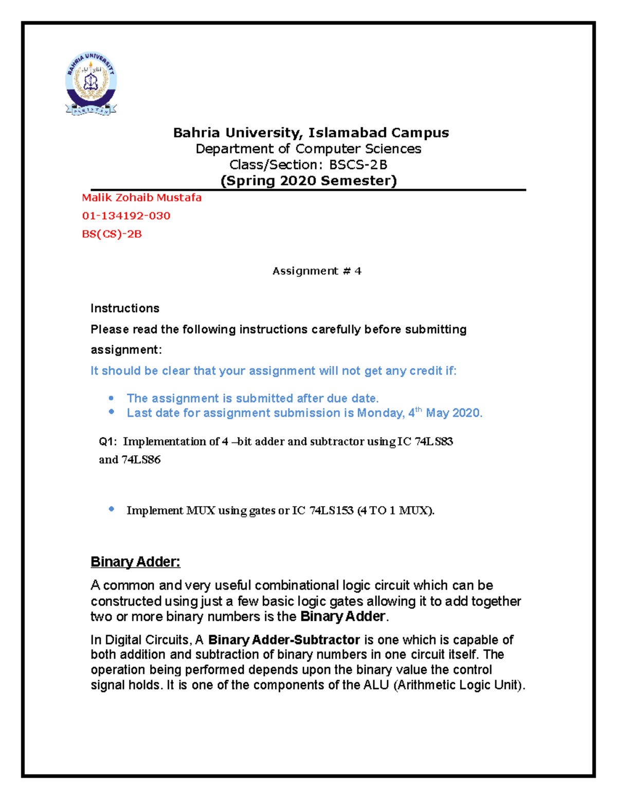DLD LAB A4 04052020 110715 pm - Bahria University, Islamabad Campus ...
