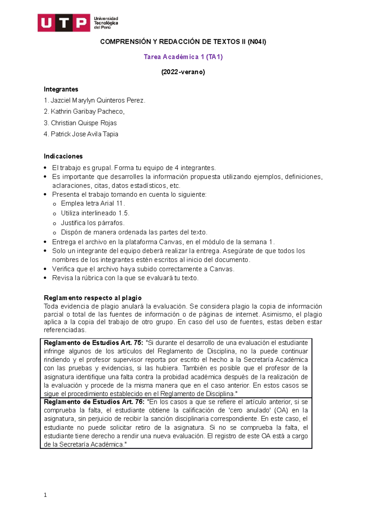 S01 - Tarea Académica 1 (TA1) formato-1-1 - COMPRENSIÓN Y REDACCIÓN DE ...