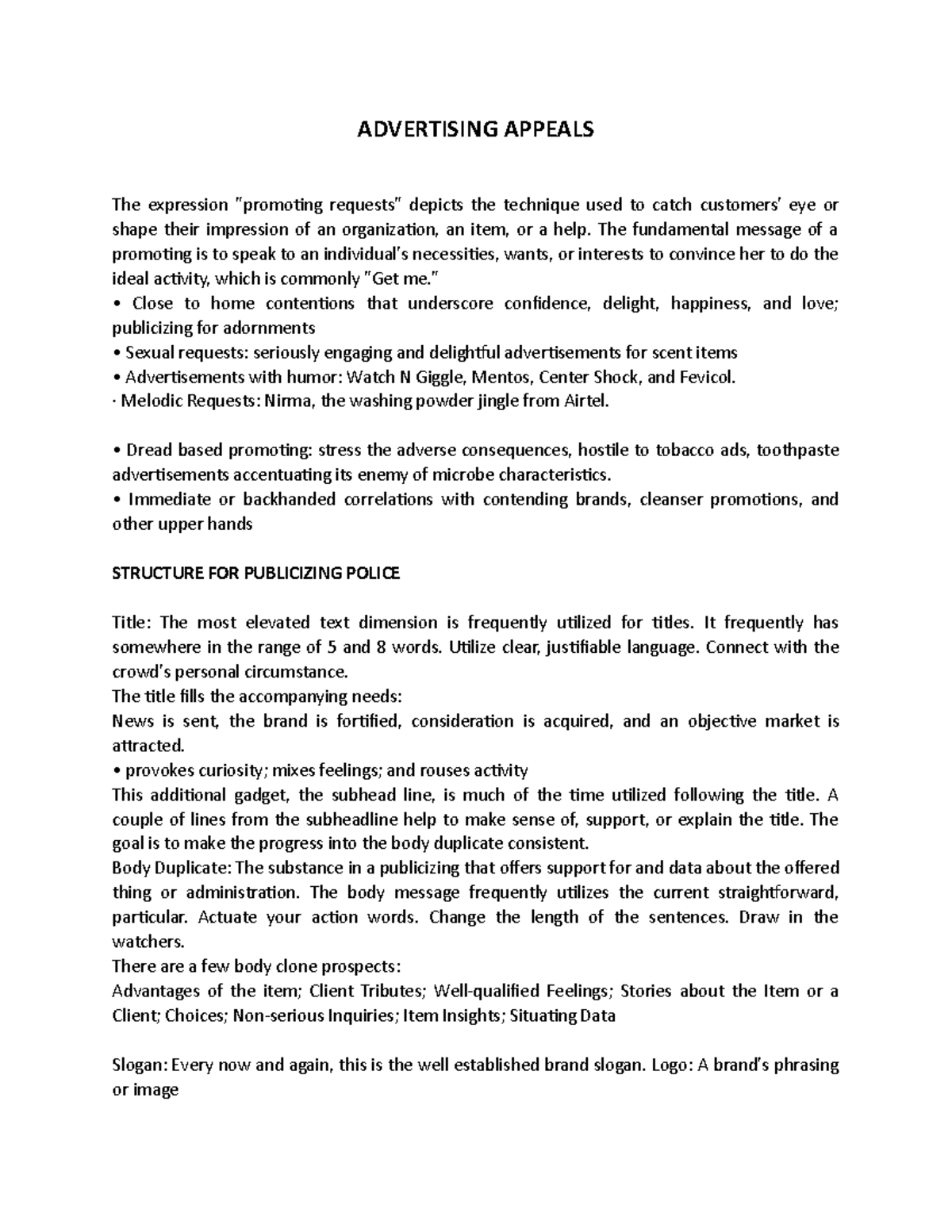 Advertising Appeals - ADVERTISING APPEALS The expression "promoting ...